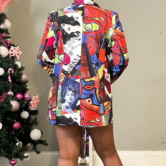 SHEIN | Jackets & Coats | Shein Multiplecolored Magazine Print Blazer ...